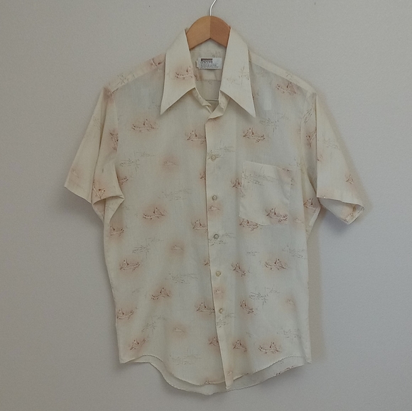 Montgomery Ward | Shirts | Mens Medium Beige Button Down Vintage ...